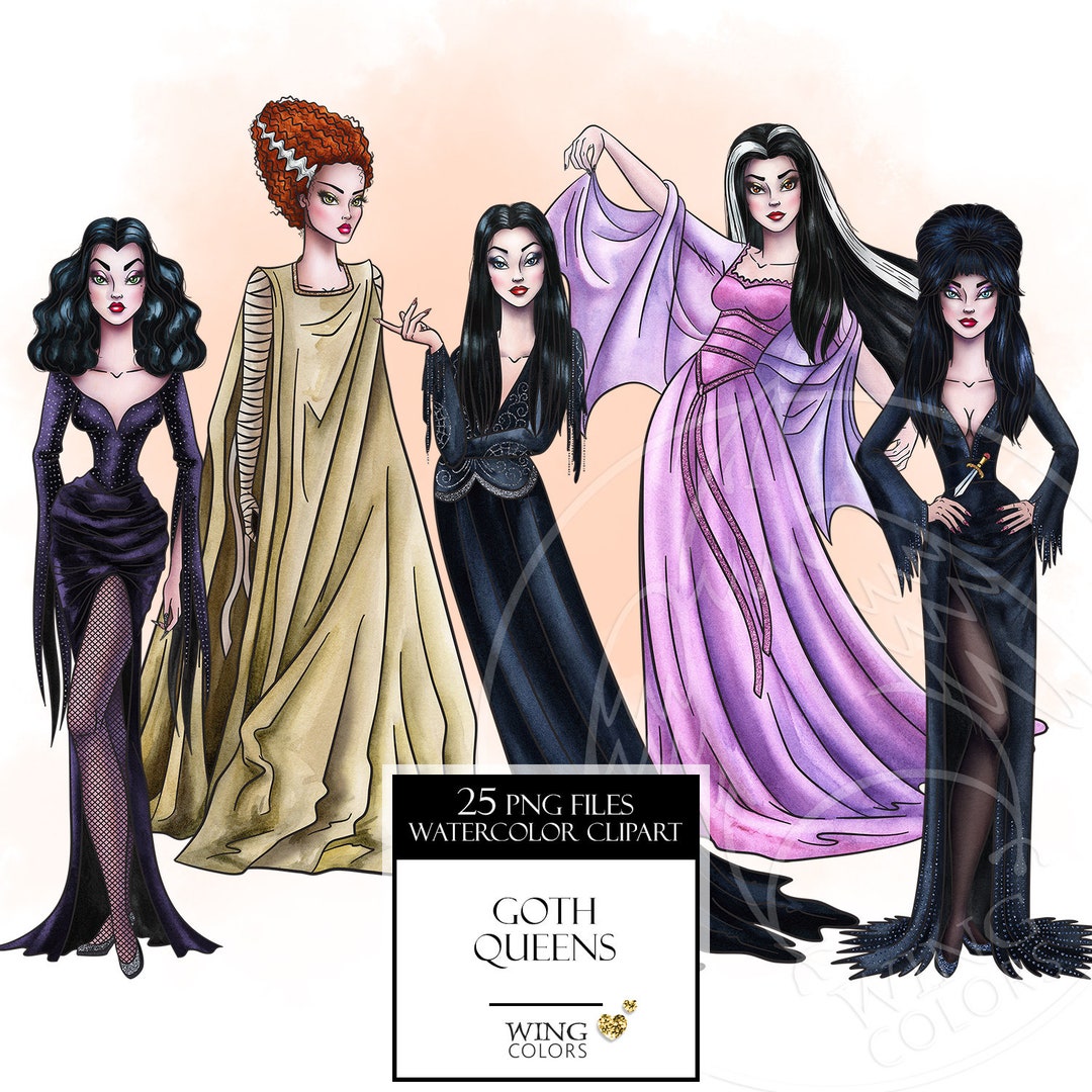 Watercolor Goth Queens. Ghouls Gang, Spooky Vamp Ladies. Halloween Sexy ...