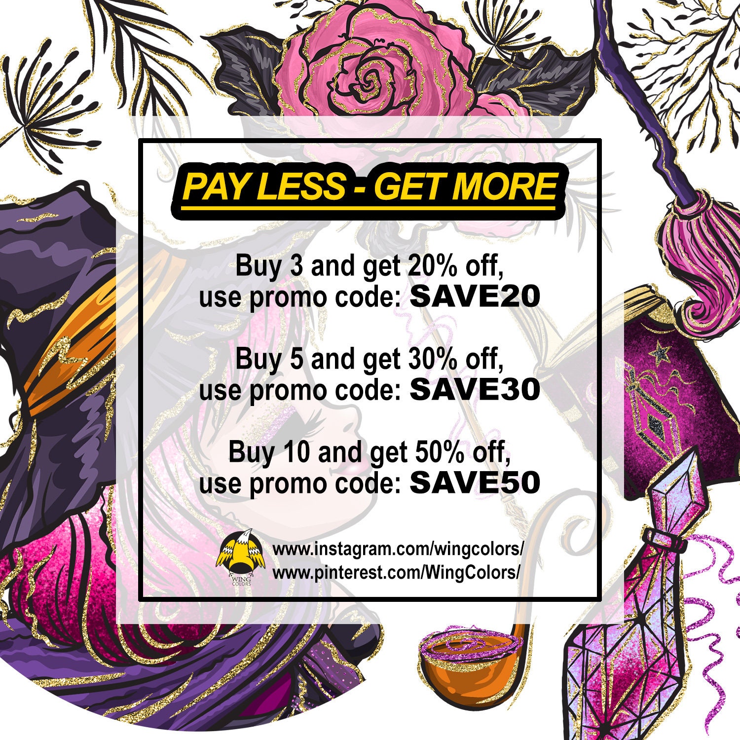 Cute Little Witch Halloween Clip Art Set: Witchy Vibes & Autumn Blooms ...