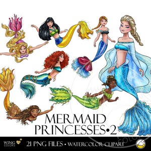 Watercolor Mermaid Princesses Clipart Set. Cute Ocean Princess Hand ...