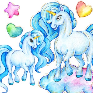 Watercolor Unicorn Clipart. Cute Fairy Horses, Rainbow, Heart, Star ...