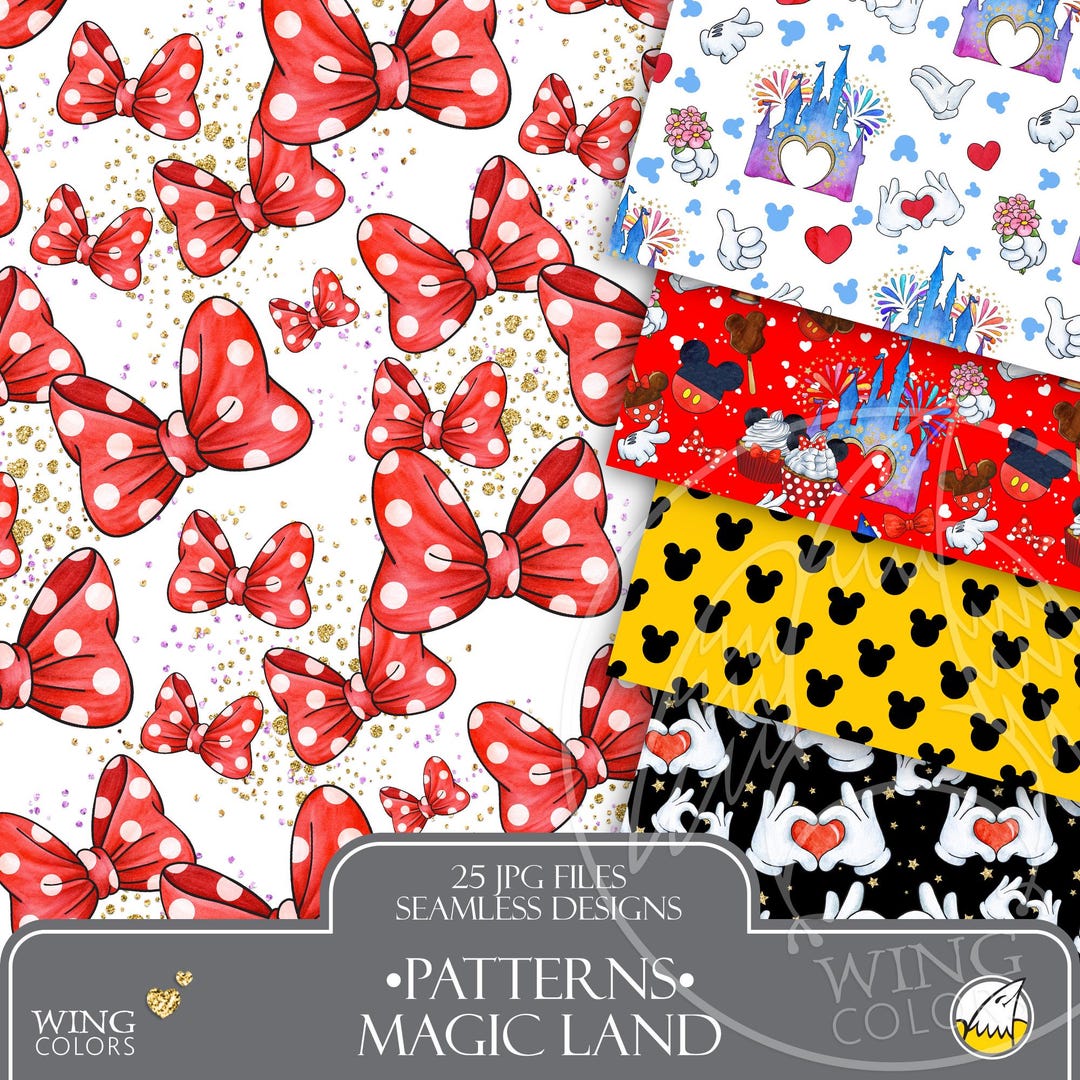 Watercolor Magic Land Seamless Patterns: Theme Park Castle, Snacks ...