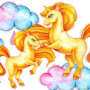 Watercolor Unicorn Clipart. Cute Fairy Horses, Rainbow, Heart, Star ...