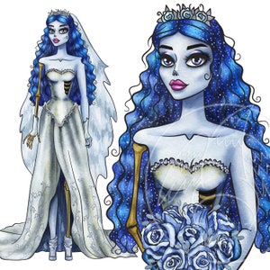 Beautiful Dead Bride Watercolor Clipart. Romantic Gothic Wedding Party ...