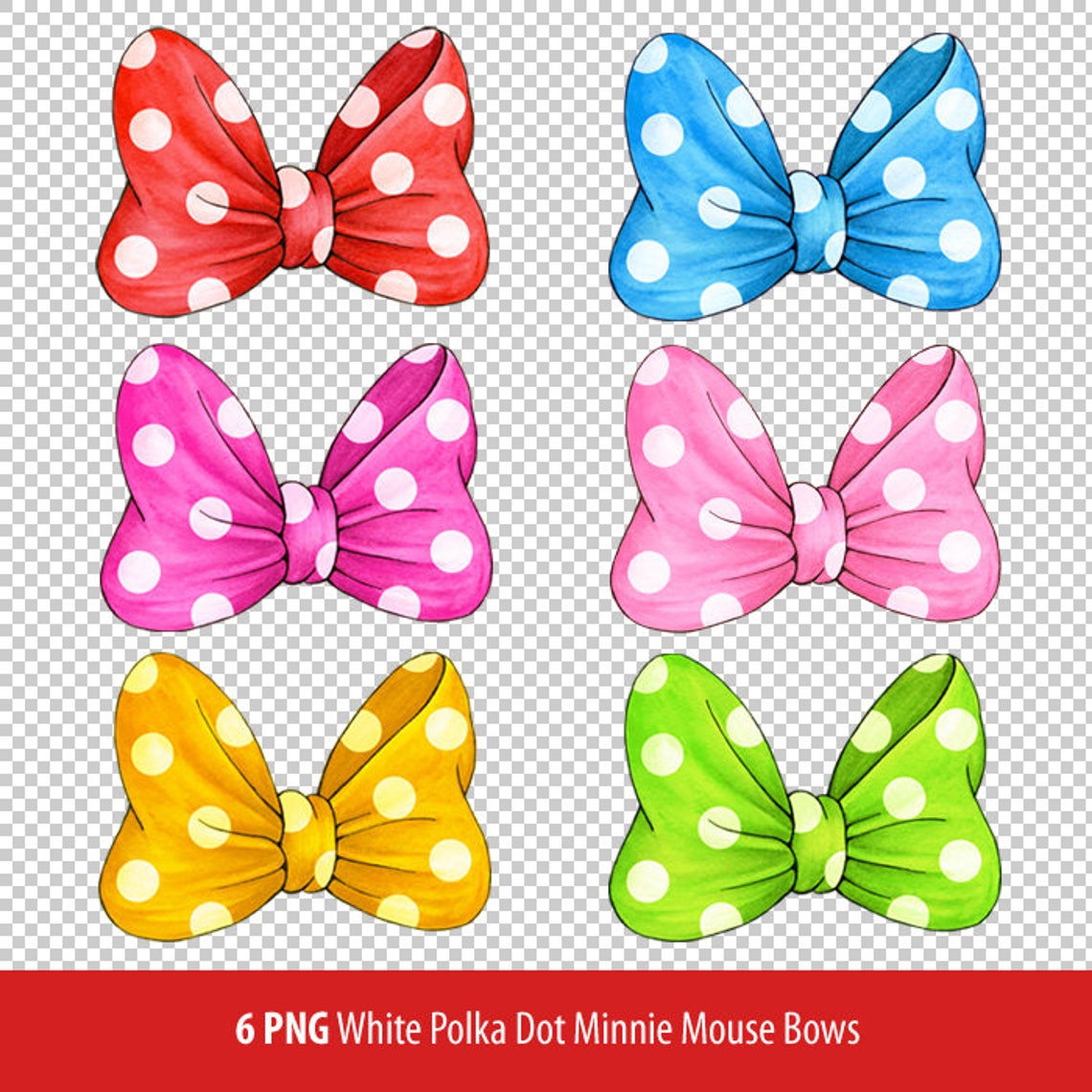 Watercolor Minnie Mouse Bows Clipart Collection. Hand Painted | Etsy