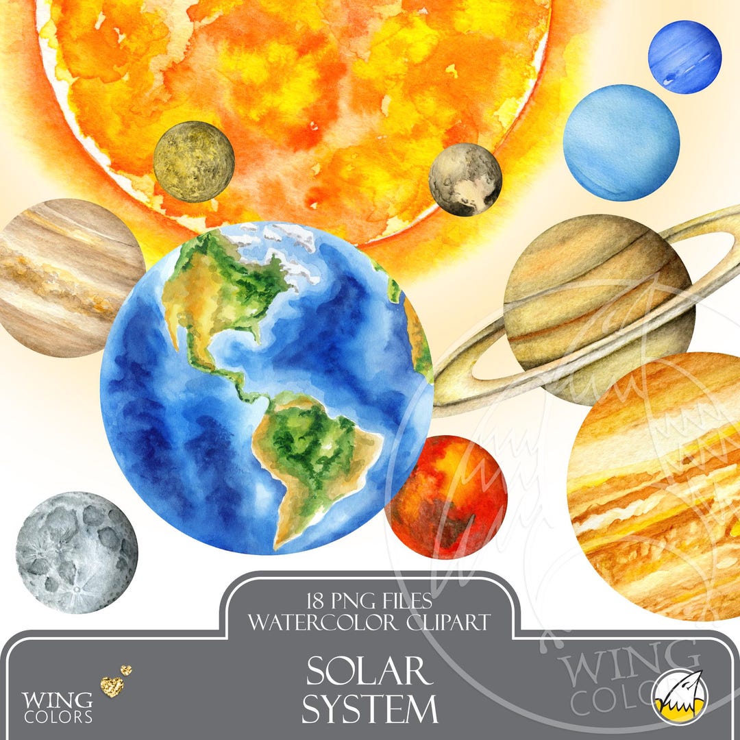 Watercolor Solar System Clipart: Handpainted Galaxy Outer Space Planets ...
