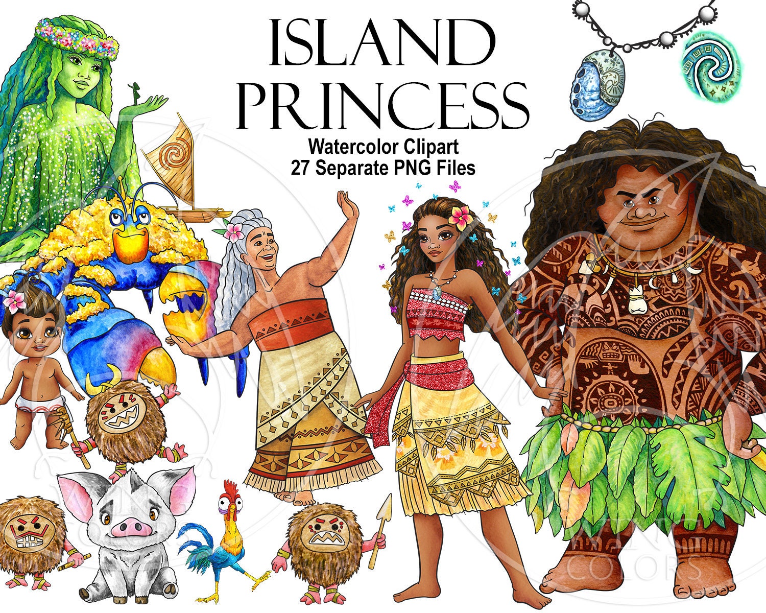 Watercolor Island Princess Clipart. Tropical Paradise. Eath - Etsy