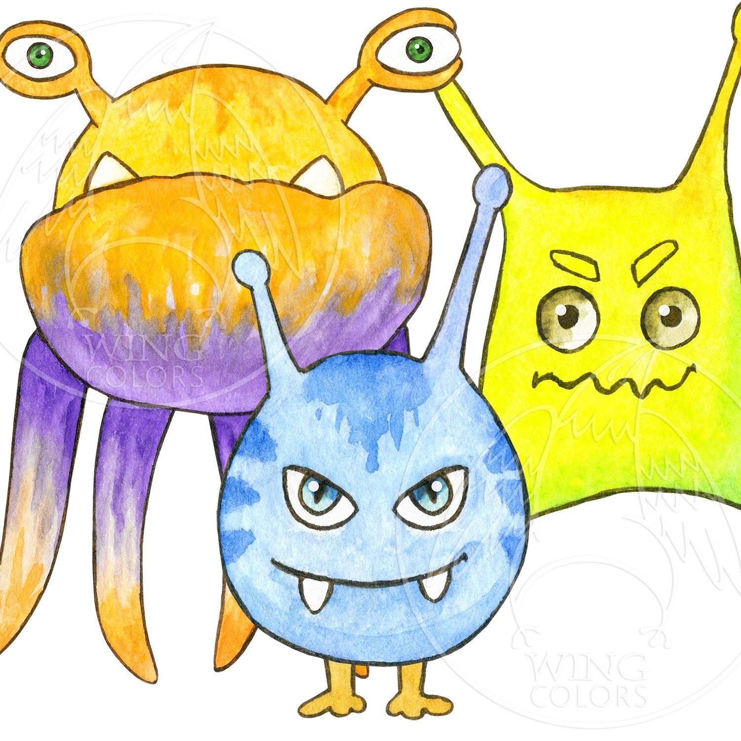 Watercolor Cute Monsters Clipart. Happy Halloween Lullaby. - Etsy