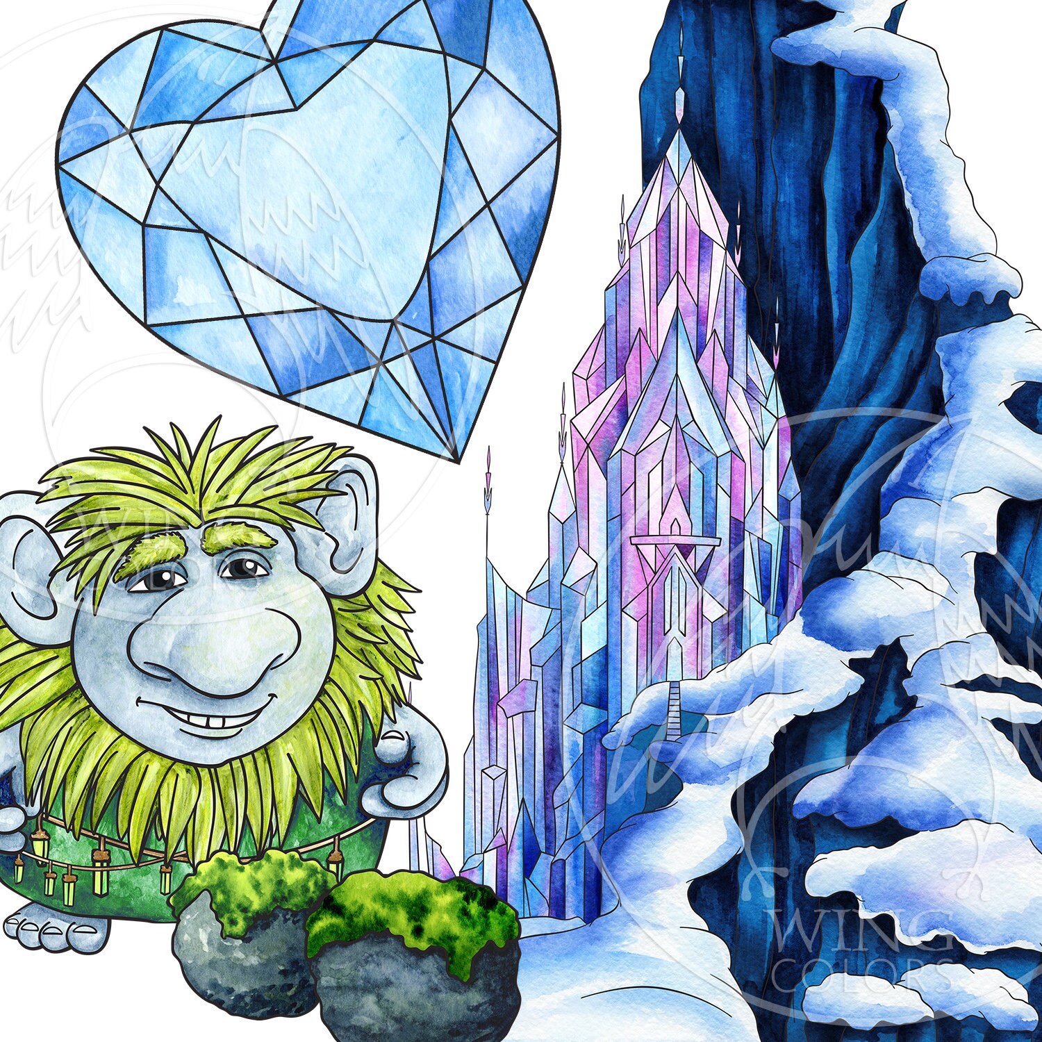 Watercolor Winter Land Clipart. Troll Snowman. Sisters - Etsy