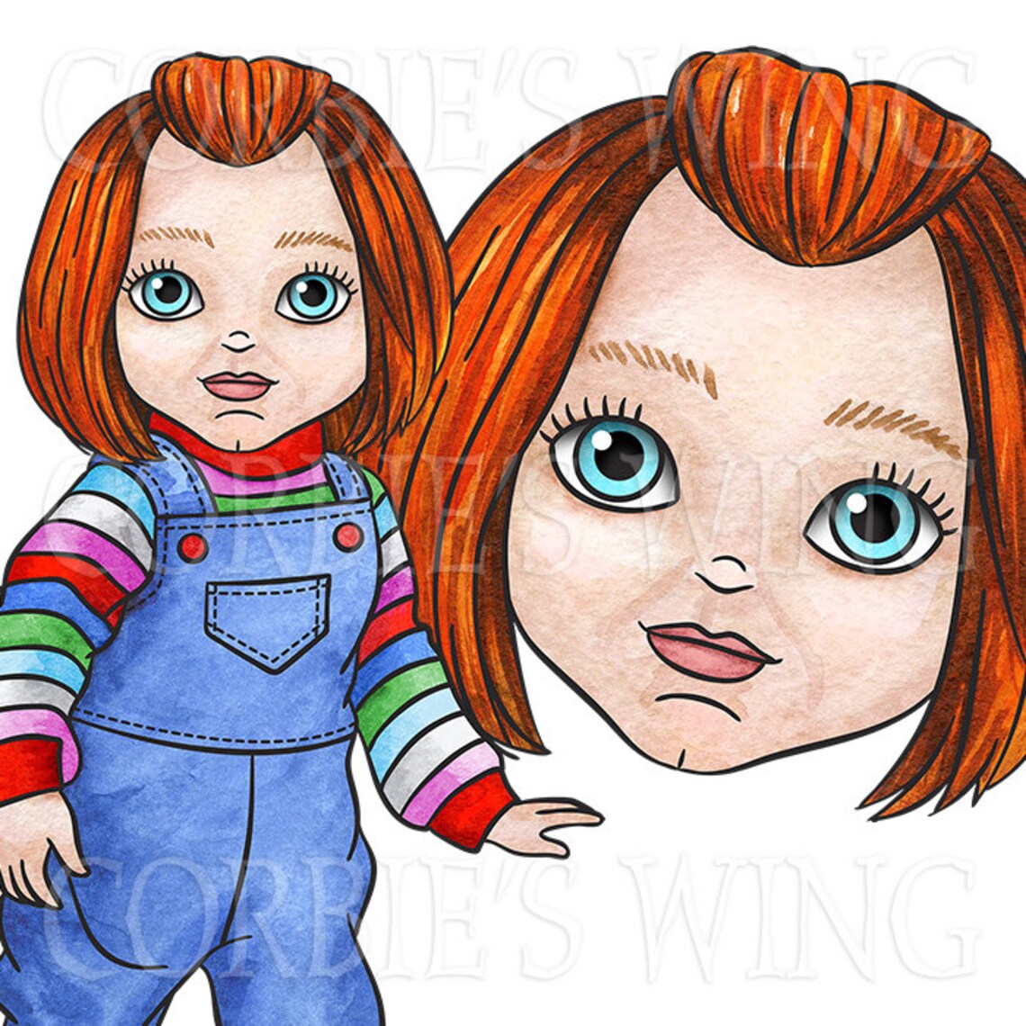 Watercolor Chucky. Tiffany Glen Glenda horror clipart. | Etsy