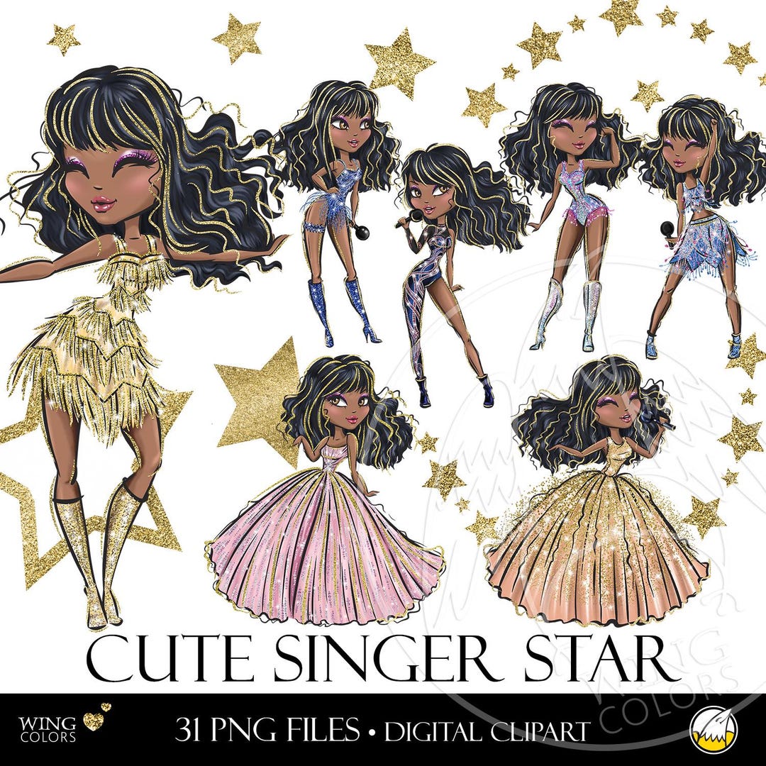 African-american Singer Digital Clipart. Pop Super Star Voice Girl ...