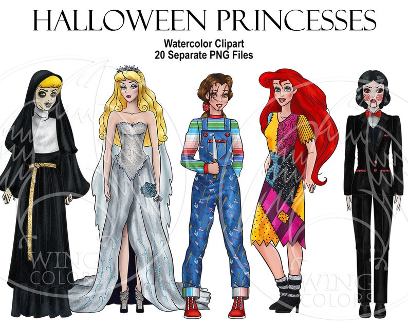 Watercolor Halloween Princesses. Horror Party Girls. - Etsy