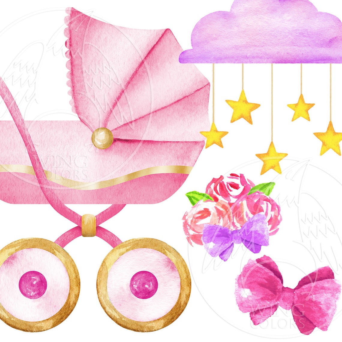 Watercolor Newborn Baby Girl Clipart. Happy Birthday. - Etsy