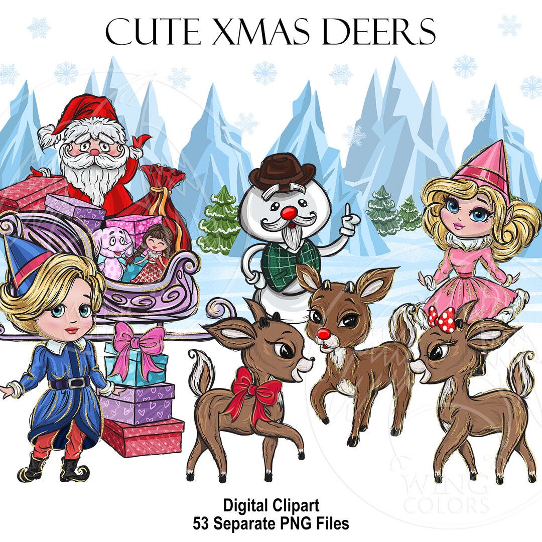 Christmas Reindeer Digital Art. Red Nose Santa Elf Snowman. - Etsy