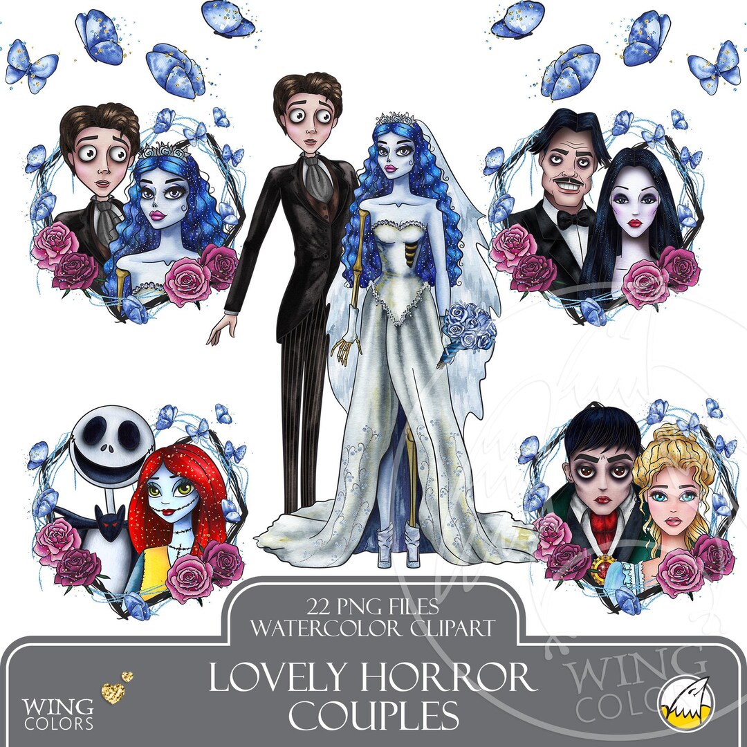 Gothic Horror Couples Watercolor Clipart: Romantic Creepy Love (hand ...