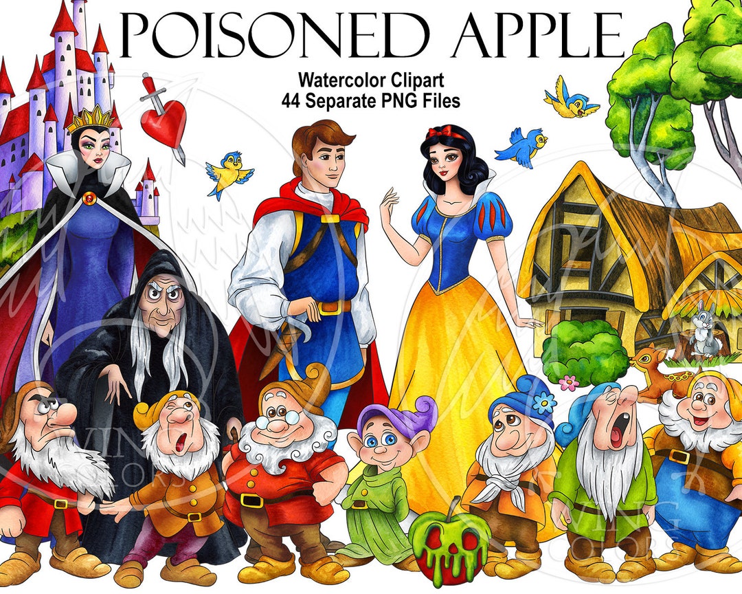 Watercolor Poisoned Apple Clipart. Beautiful Princess and - Etsy
