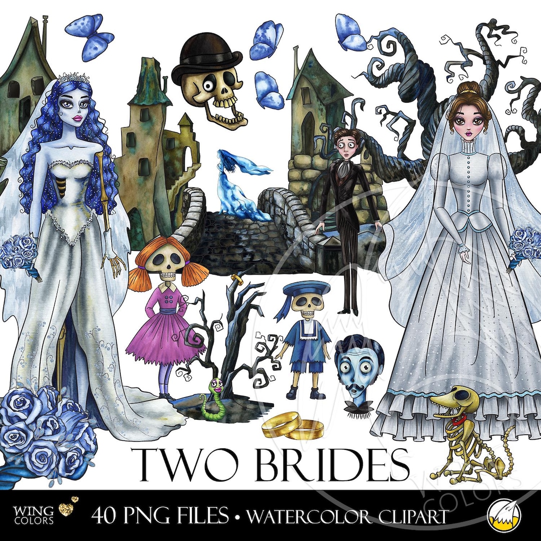 Beautiful Dead Bride Watercolor Clipart. Romantic Gothic Wedding Party ...