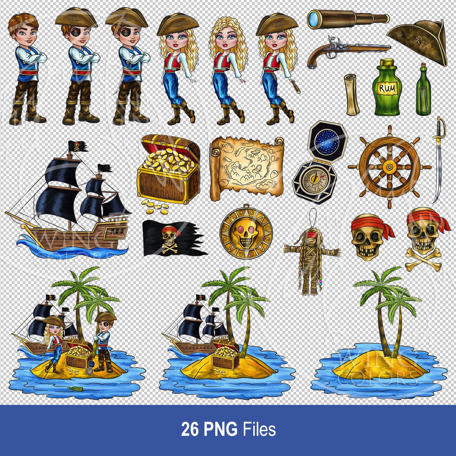 Watercolor Pirates Clipart. Pirate Adventure Travel Ocean - Etsy