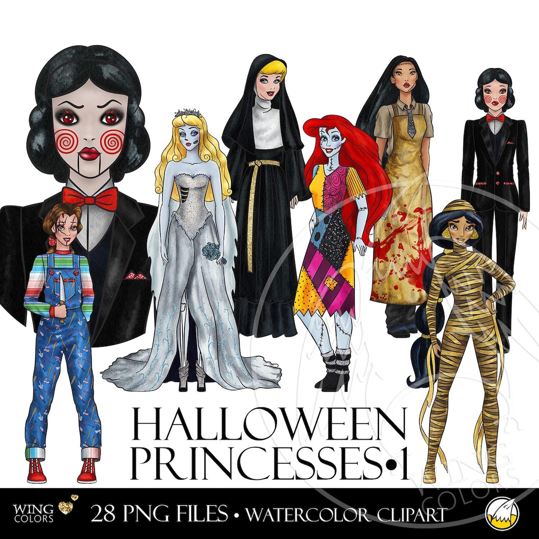 Watercolor Halloween Princesses Clip Art. Spooky Girls - Monsters ...