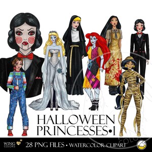 Watercolor Halloween Princesses Clip Art. Spooky Girls - Monsters ...