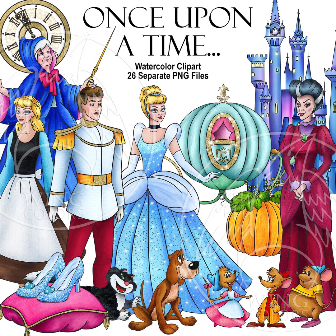 Watercolor Princess Love Story Clipart. Glass Slipper Fairy - Etsy