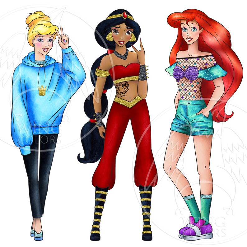 Watercolor Neighbor Girls. Casual Outfit. Casual Princesses. - Etsy