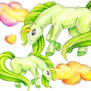 Watercolor Unicorn Clipart. Cute Fairy Horses, Rainbow, Heart, Star ...