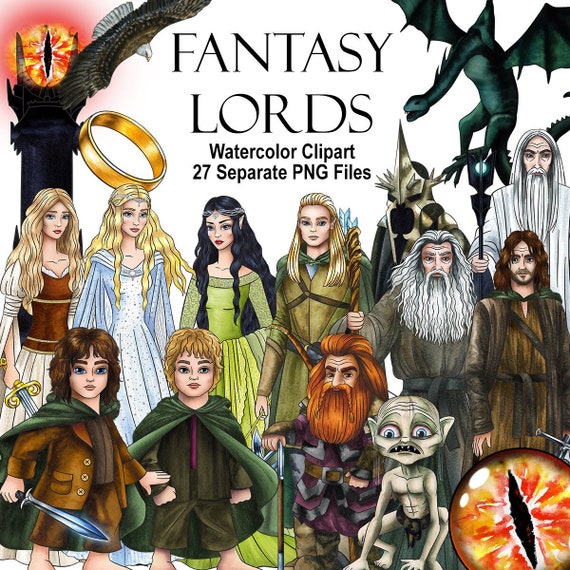 Watercolor Fantasy Lords Clipart. Fantasy Dwarf Wizard Elf | Etsy