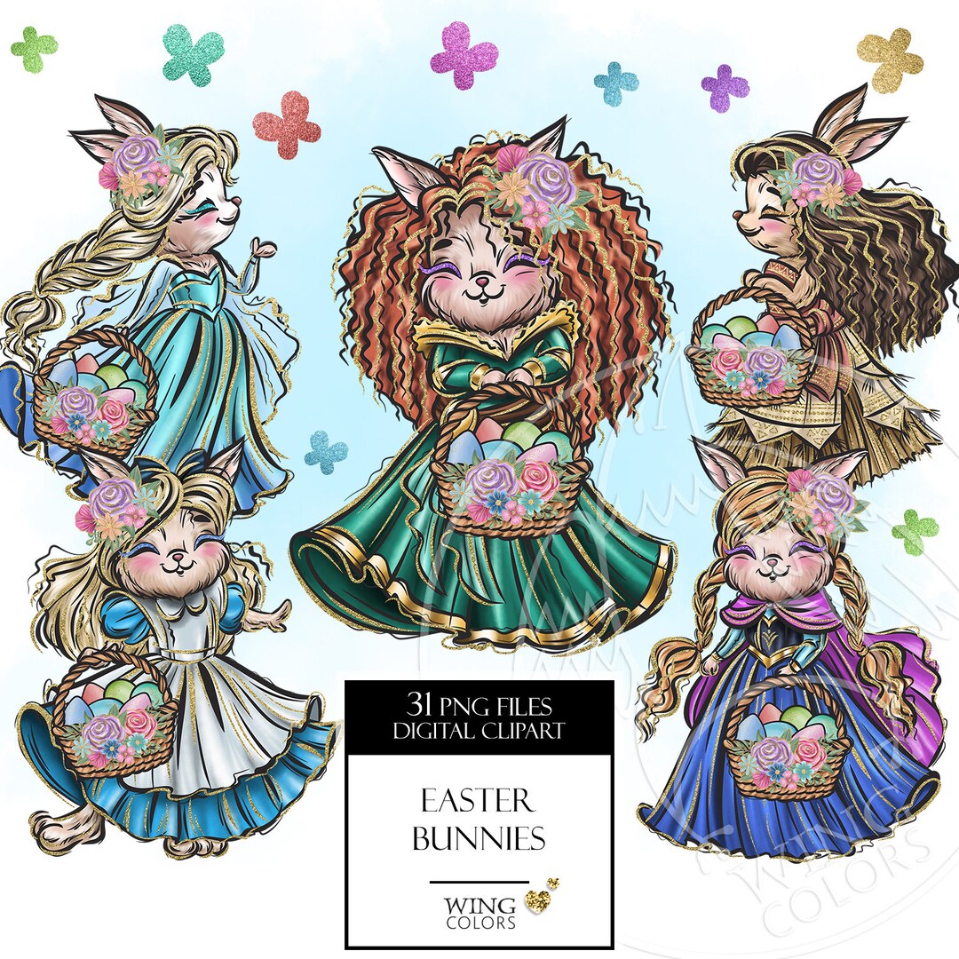 Easter Bunnies Clip Art PNG. Fairy Easter Princesses. Cute Easter ...