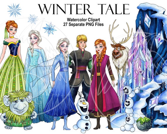 Watercolor Winter Land Clipart. Troll Snowman. Sisters - Etsy