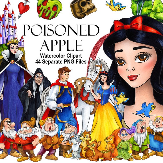 Watercolor Poisoned Apple Clipart. Beautiful Princess and | Etsy