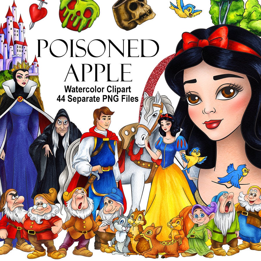 Watercolor Poisoned Apple Clipart. Beautiful Princess and | Etsy