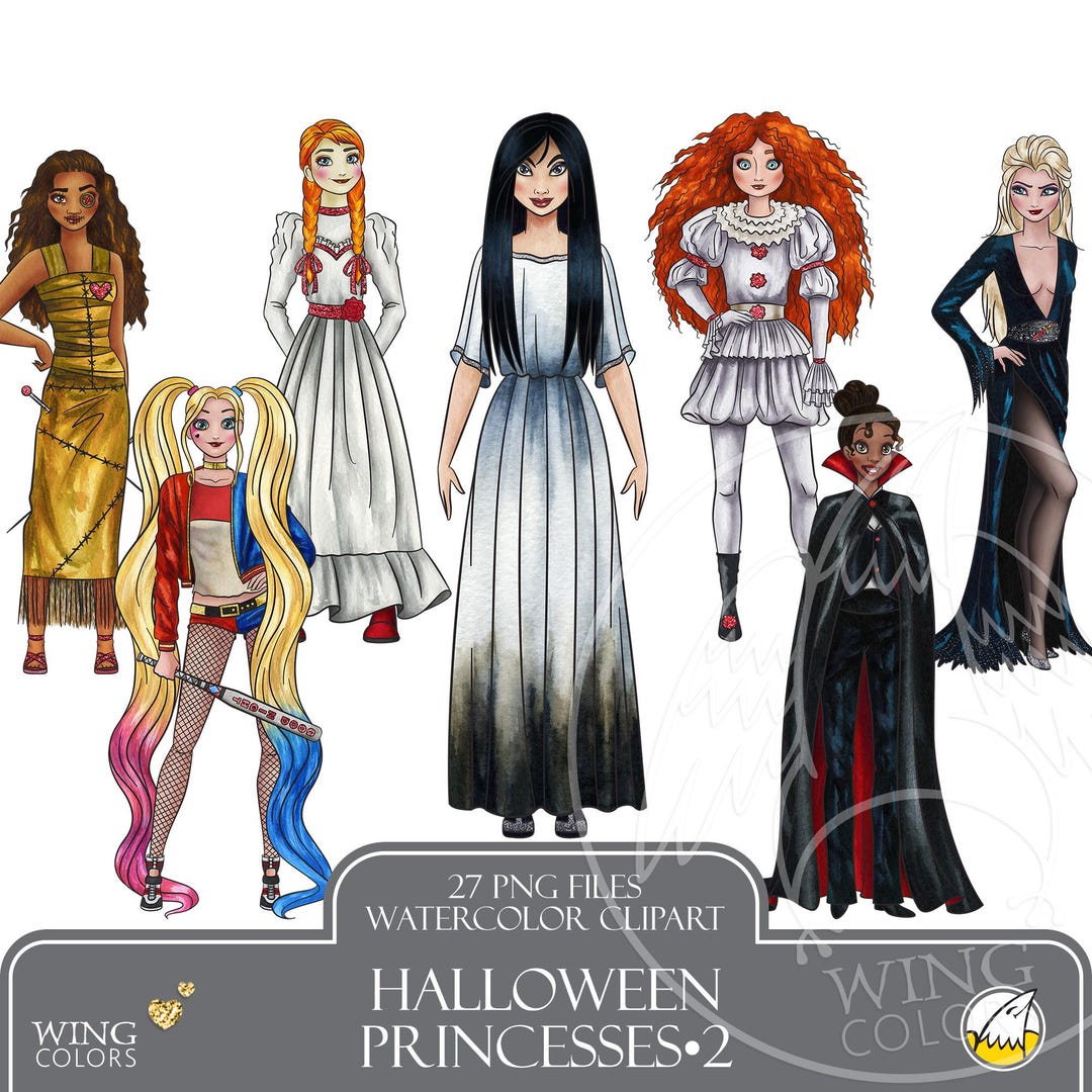 Halloween Spooky Princess Horror Clipart: Hand-painted Watercolor Dark ...