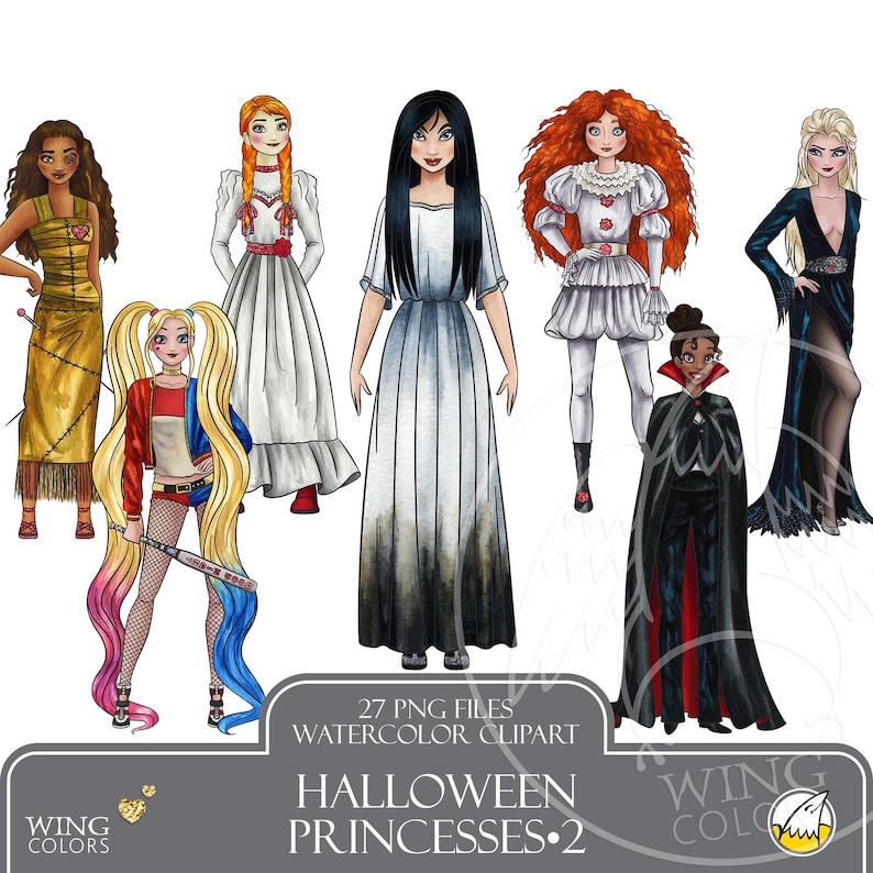 Halloween Spooky Princess Horror Clipart: Hand-painted Watercolor Dark ...