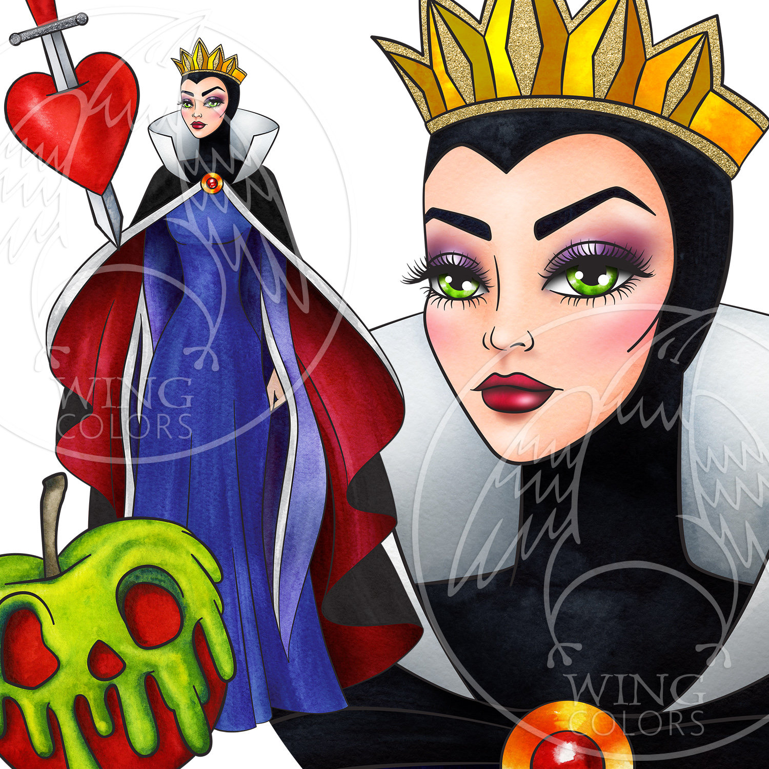 Watercolor Poisoned Apple Clipart. Beautiful Princess and - Etsy