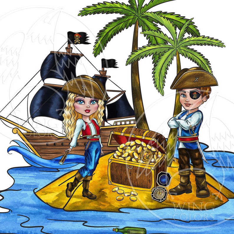 Watercolor Pirates Clipart. Pirate Adventure Travel Ocean - Etsy