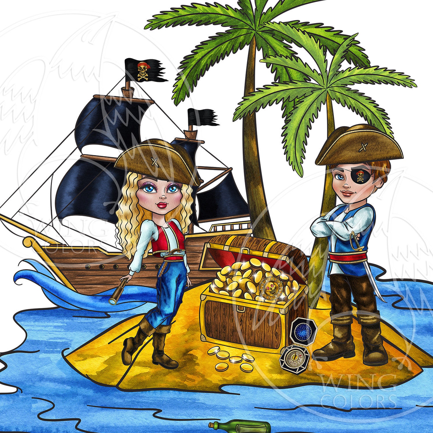 Watercolor Pirates Clipart. Pirate Adventure Travel Ocean - Etsy