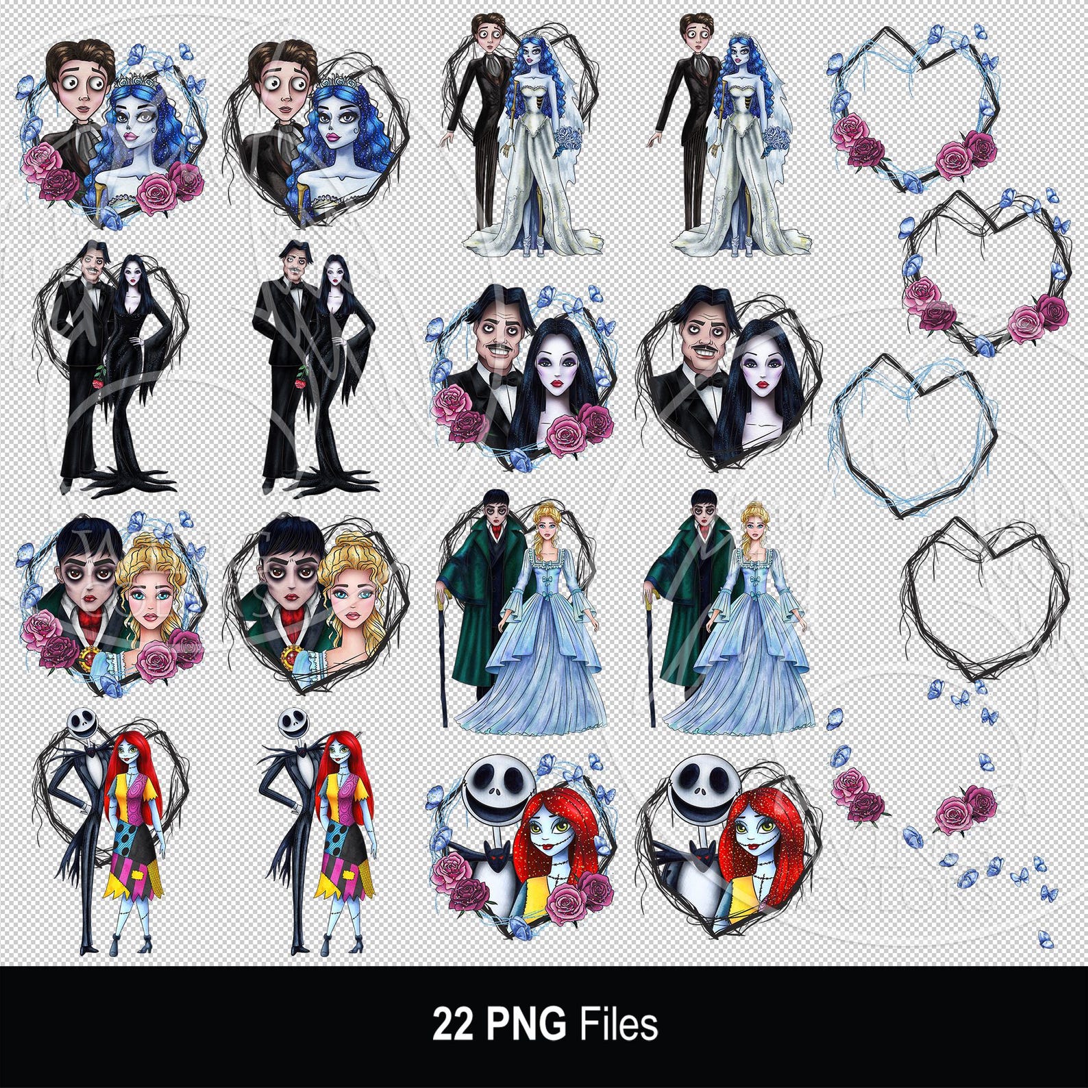 Gothic Horror Couples Watercolor Clipart: Romantic Creepy Love (hand ...