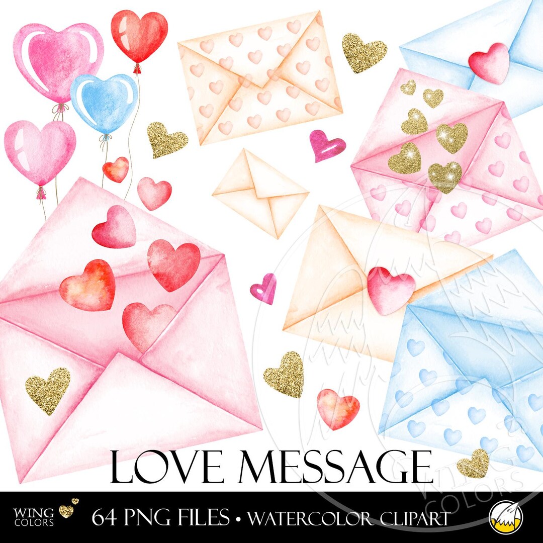 Watercolor Envelopes for Valentine's Day Clip Art. Romantic Hand ...