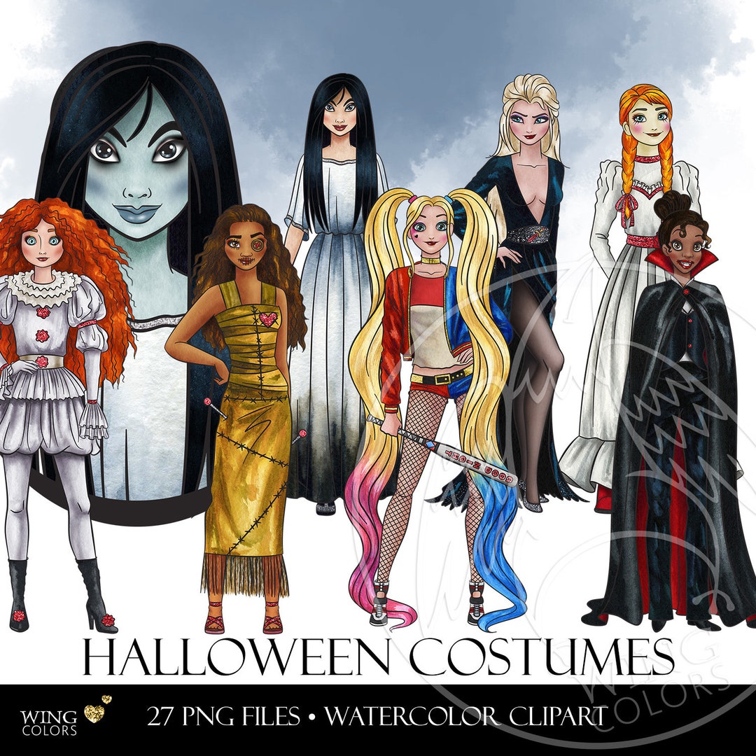 Halloween Costume for Princesses Watercolor Clip Art. Mystic Princess ...