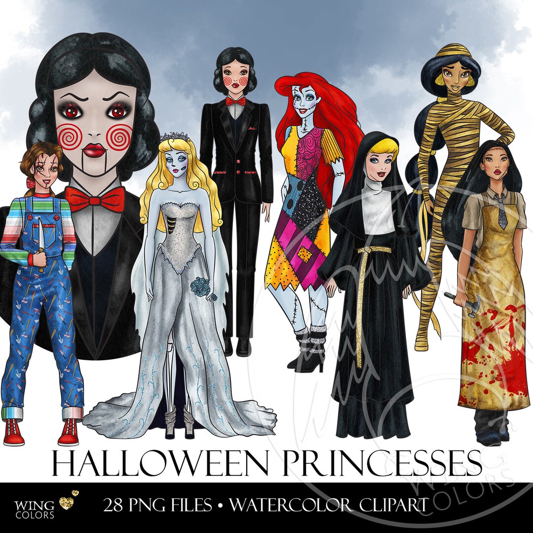Watercolor Halloween Princesses Clip Art. Spooky Princess Monster and ...