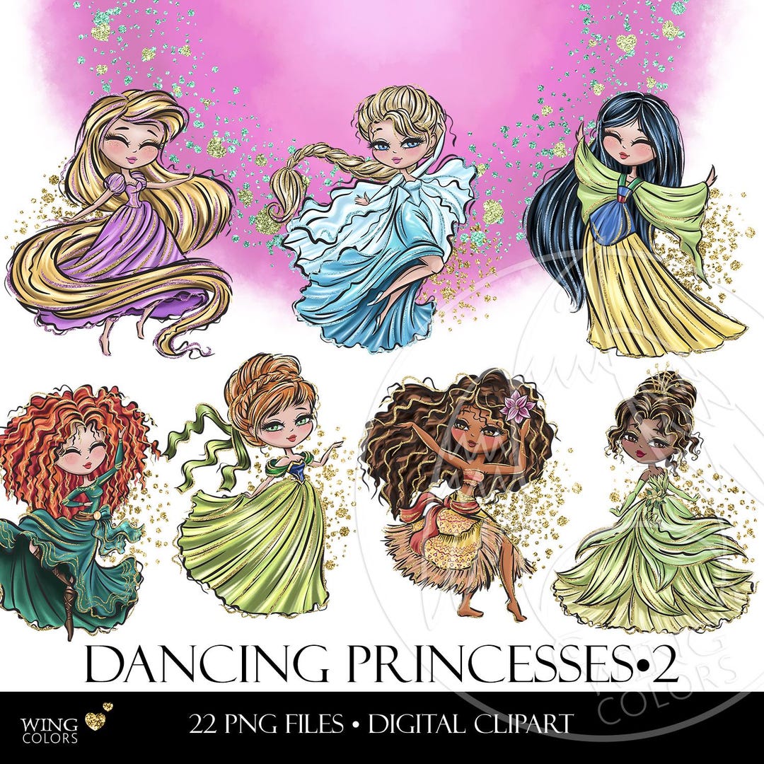 Cute Dancing Princesses Digital Clipart. Fairy Tale Princess Birthday ...