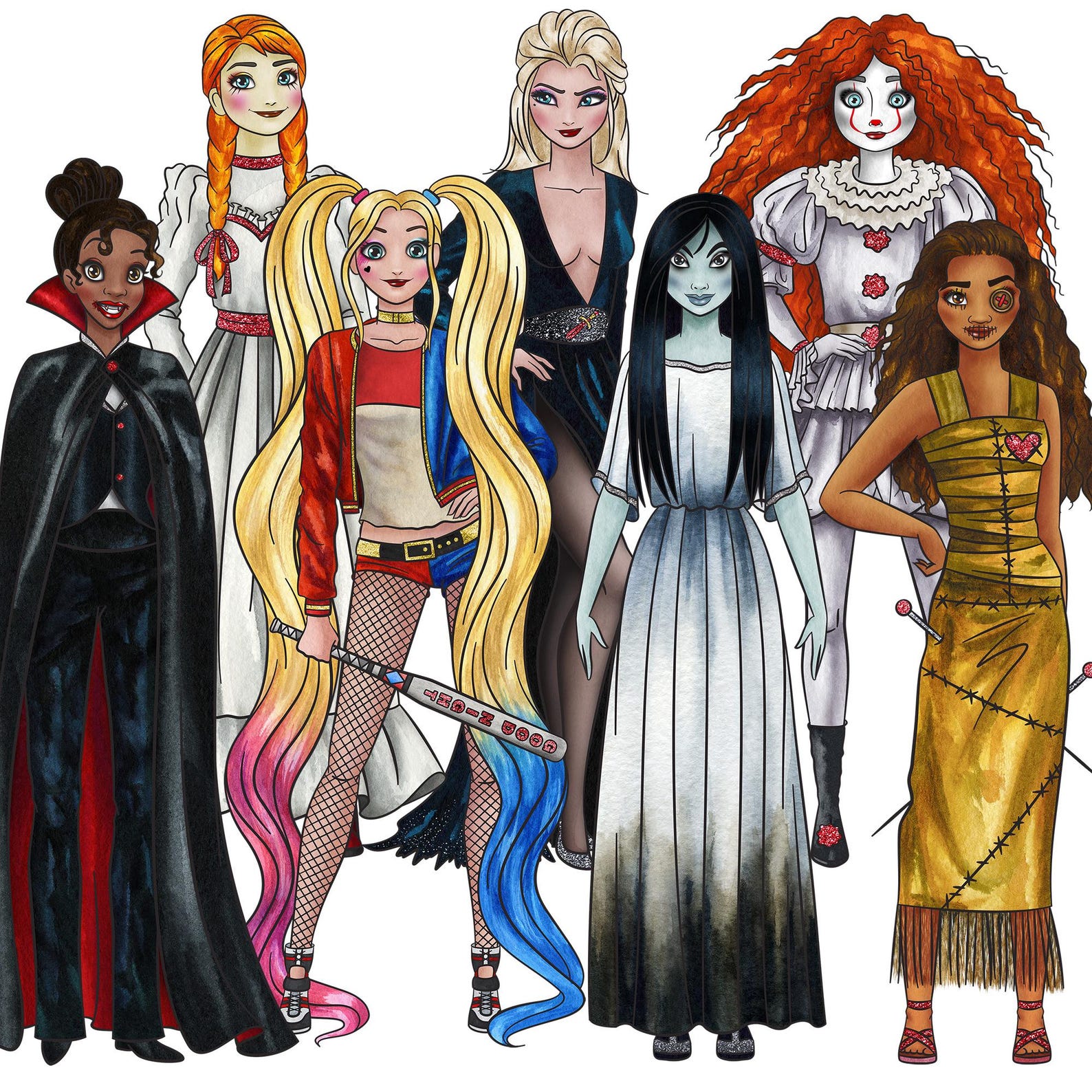 Halloween Spooky Princess Horror Clipart: Hand-painted Watercolor Dark ...