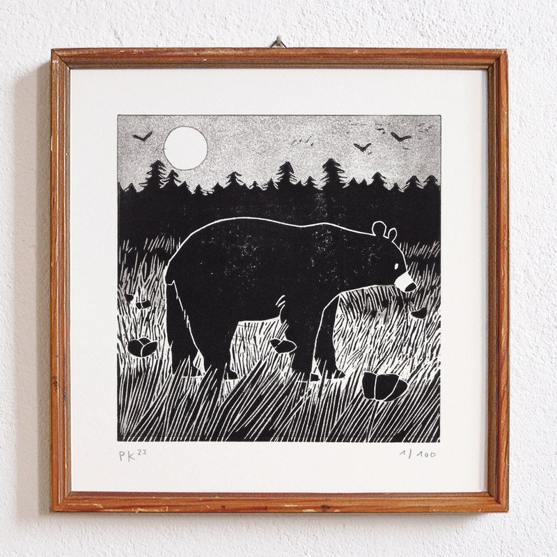 Linocut Bear - Etsy