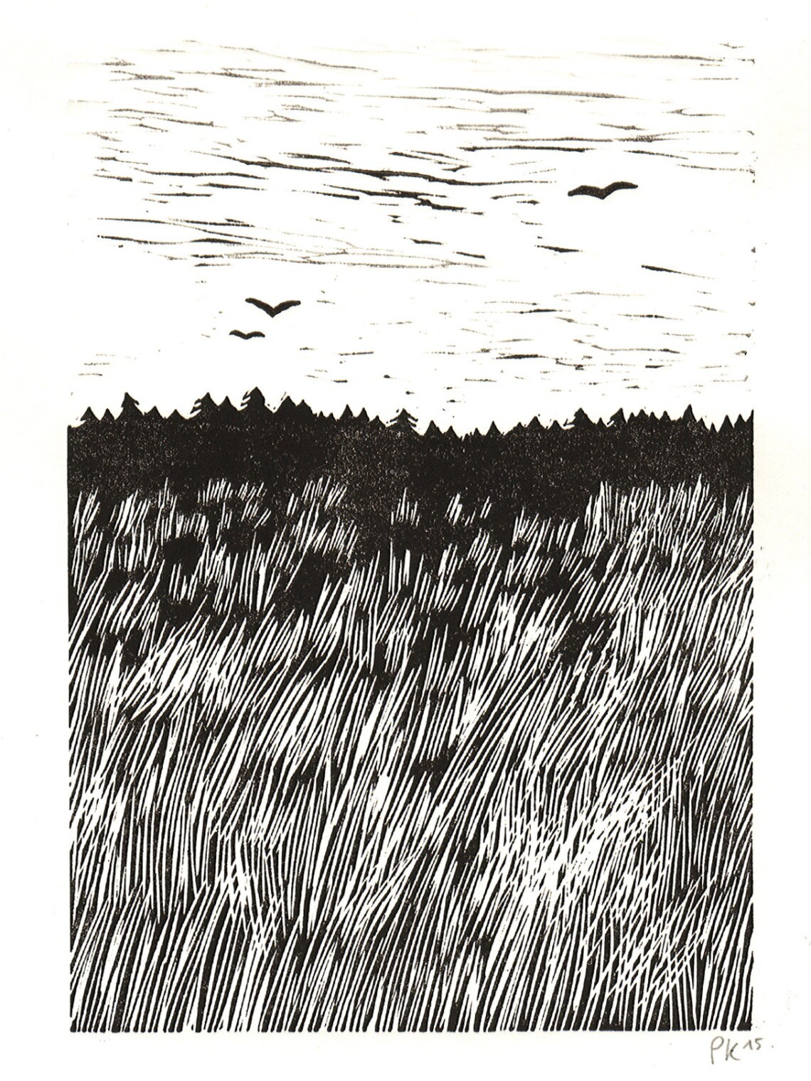 Grassland 1 original linocut limited DIN A4 | Etsy