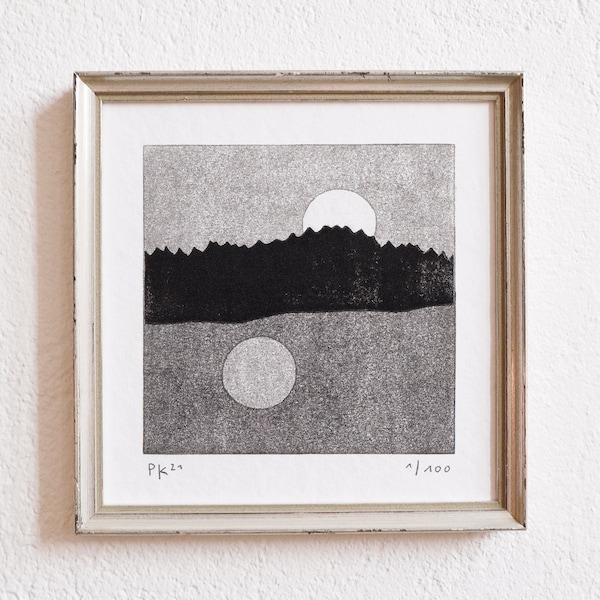 Linocut Moon - Etsy