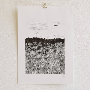 Grassland 1 original linocut limited DIN A4 | Etsy