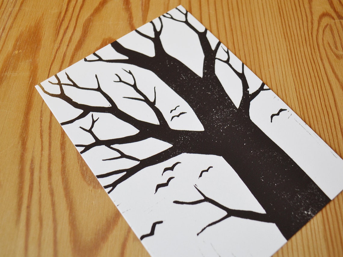 Postcard Set of 4 "trees" - Etsy