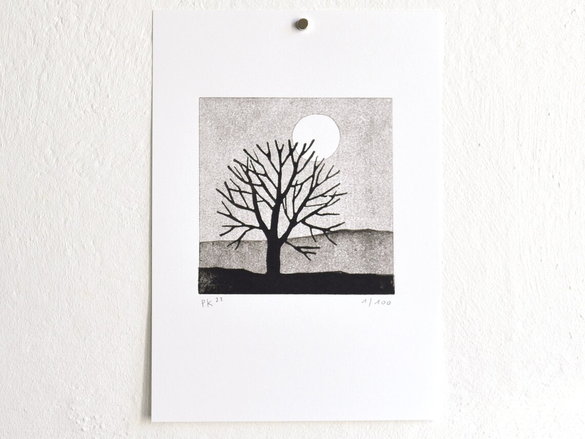 Moon Series 11 Original Linocut Limited Edition DIN A5 | Etsy