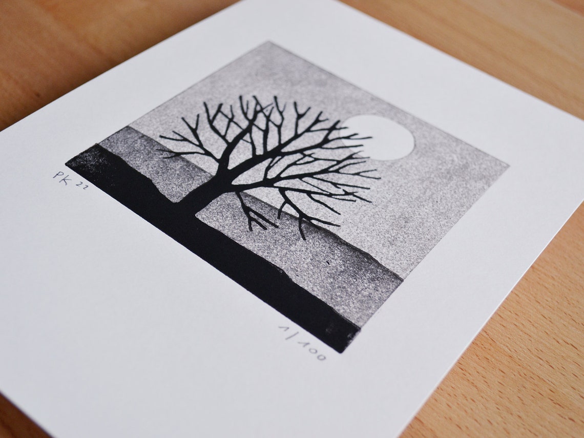 Moon Series 11 Original Linocut Limited Edition DIN A5 | Etsy