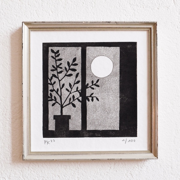 Linocut Moon - Etsy